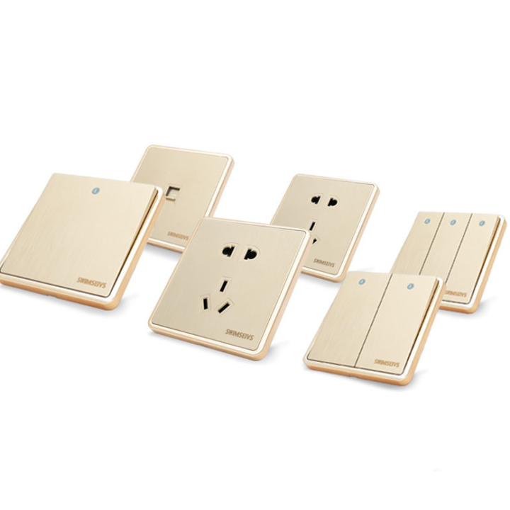 Flame-Retardant Wall Switch Five-Hole Socket Panel Type 86 Brushed Gold ...