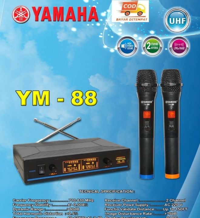 MIC Yamaha YM-88 UHF Mik/Microphone Double Wireless Digital | Lazada Indonesia
