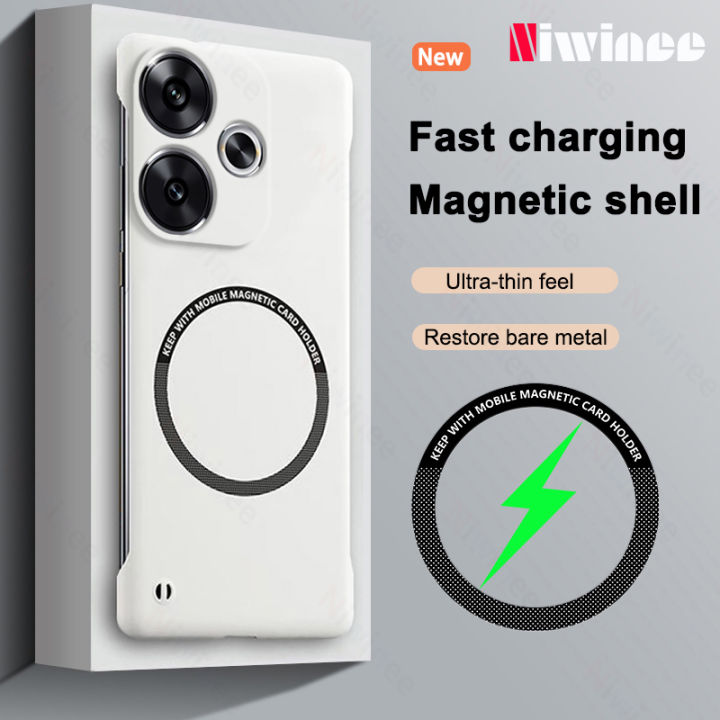 เคสสีลูกอมไร้กรอบสำหรับ POCO F6 5G MagSafe เคสประกบหลังแบบแข็งชาร์จไร้ ...