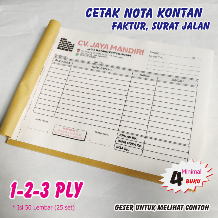 ISI 100 LEMBAR, CETAK NOTA, FAKTUR, SURAT JALAN, KOP SURAT, UKURAN 1/2 ...