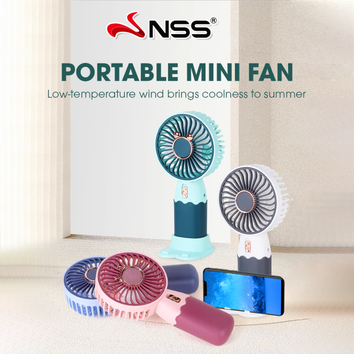 NSS Mini Fan With Phone Stand USB Rechargeable Fan Small Portable Handy ...