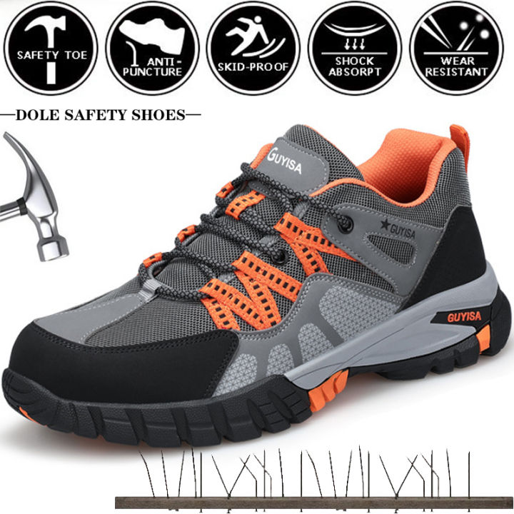 Safety Shoes Leather Surface Steel Head Anti-smashing Kevlar Anti ...