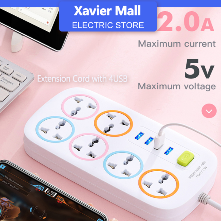 【cod】xavier Multi Function Socket Plug Universal Socket Power Board Power Strip With 6 Power