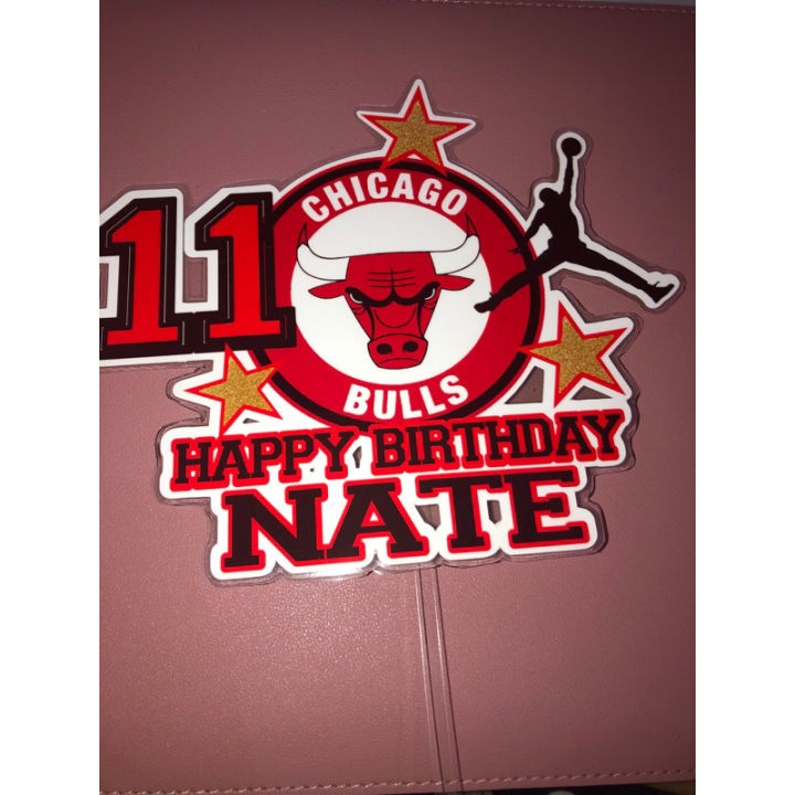 Cake Topper Laminated with Acrylic Handle Chicago Bulls Basketball ...