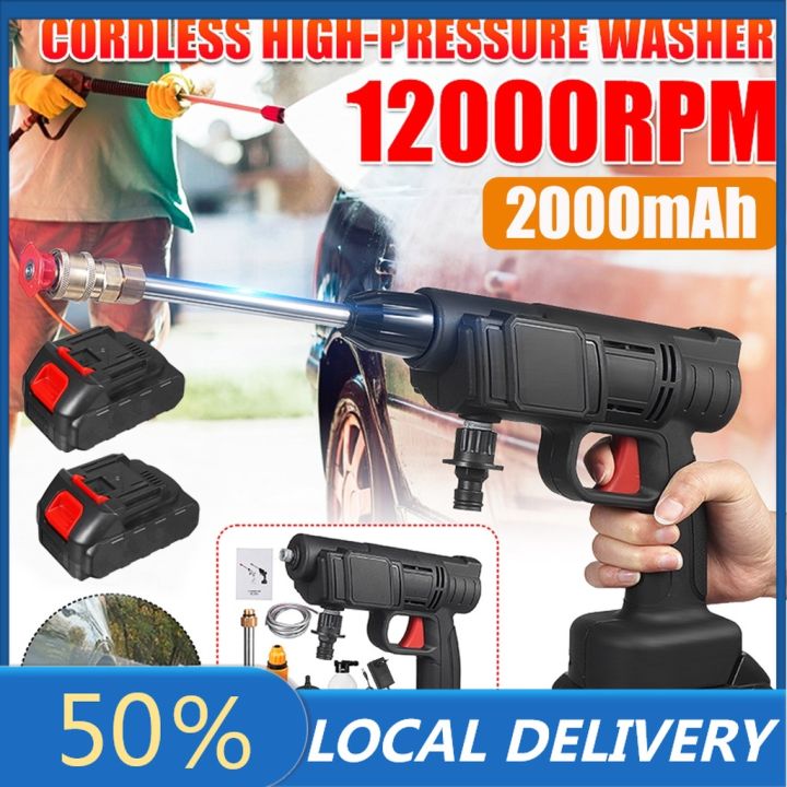 2000MAH Cordless Black Portable Water Jet Car Wash High Pressure ...