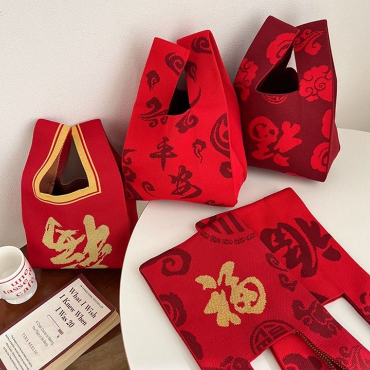 VBBN Bow Knot Wrist Bag Wool Bucket Bag Christmas Gift Tote Bag Cute ...