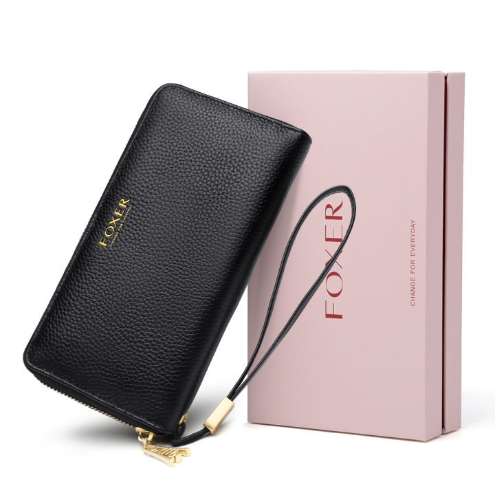 FOXER Women Genuine Leather Long Wallet Lady Clutch with Wristlet Strap ...
