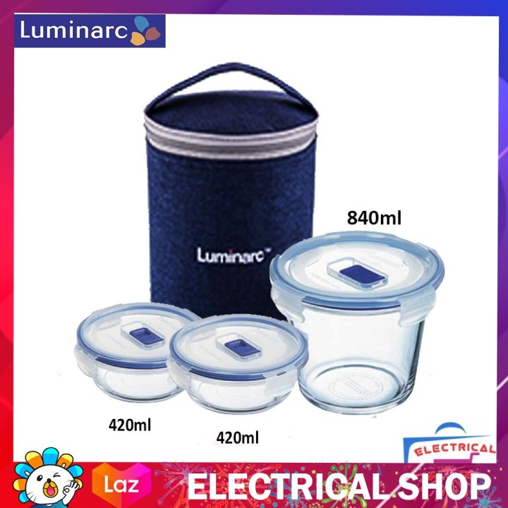 Luminarc LUNCH BOX 4 Pieces S4P Purebox Round (Including Bag) BPA Free ...