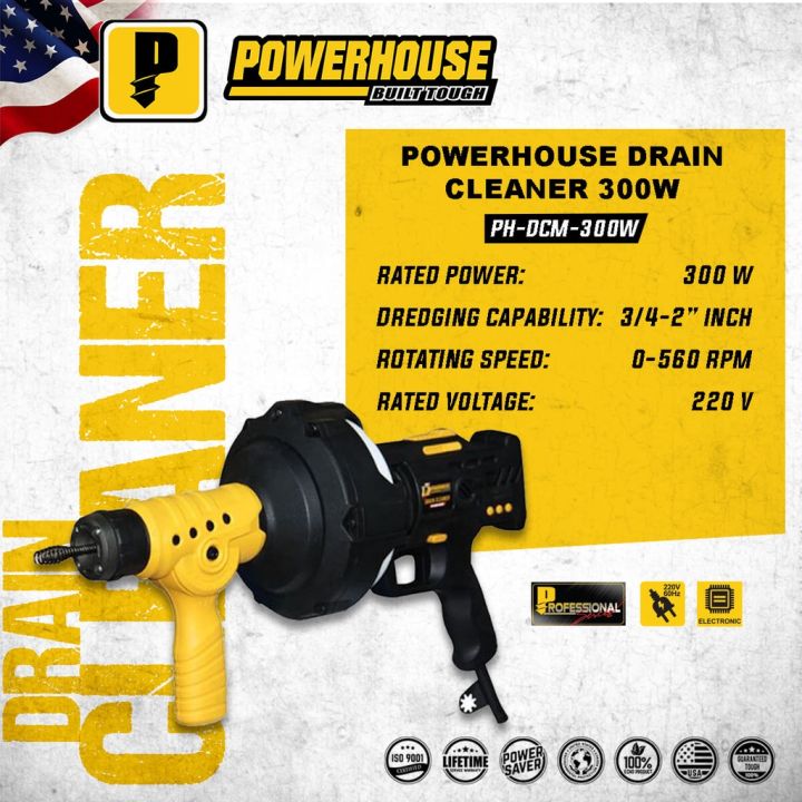 Powerhouse Drain Cleaner 300W w 23ft Auger Tube Length PH-DCM-300W PHPT ...