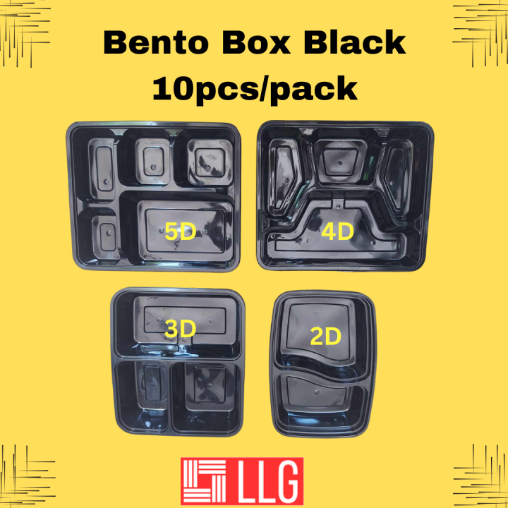 (10pcs) Black Bento Box Microwavable 2/3/4/5 Divisions with Lid | Lazada PH