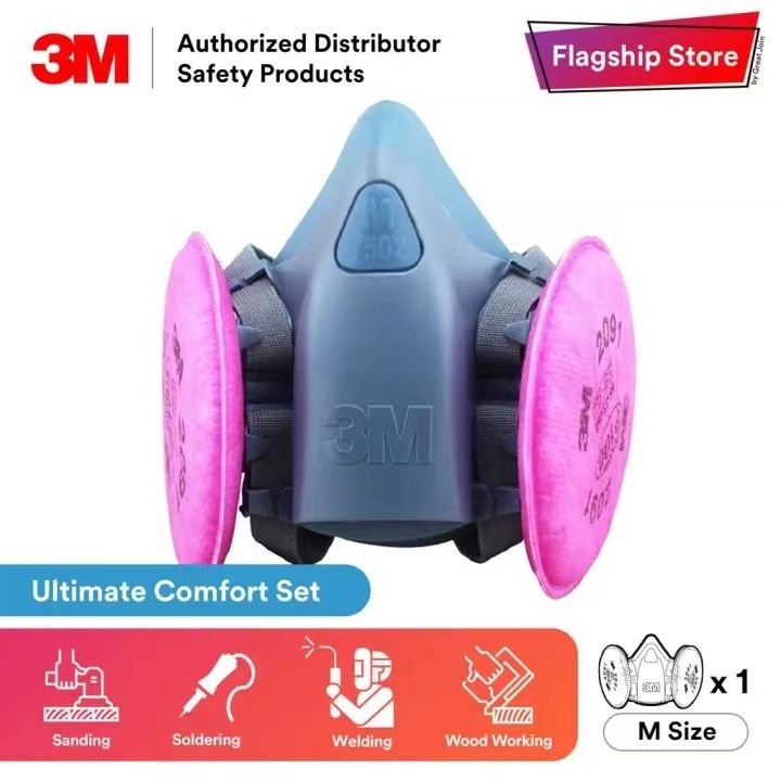หน้ากาก 3M 7502+2091 พร้อมแผ่นกรอง รุ่น 2097 ป้องกันฝุ่น สารเคมี เหมาะกับ งานเจียร์ เชื่อม ตัด ...
