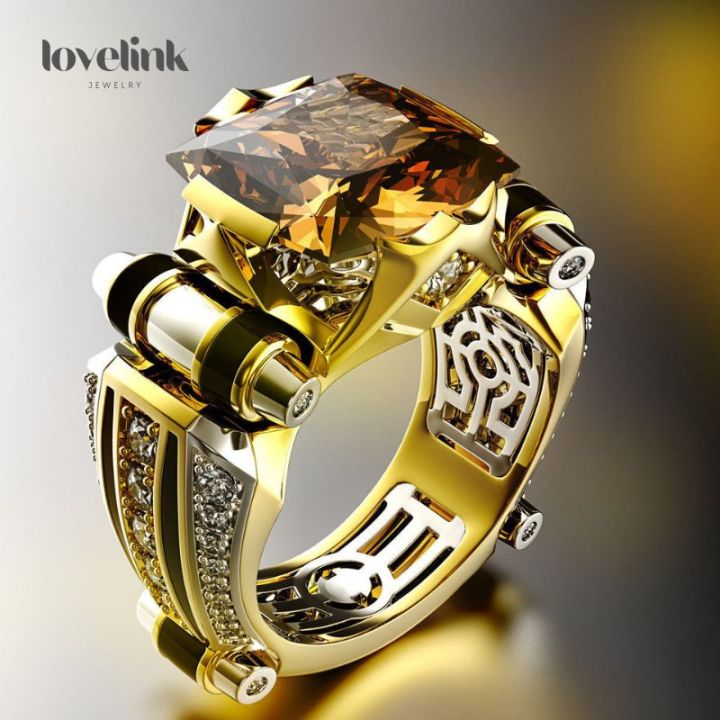 Men's Solid Chunky Full Diamond Good Luck Fortune Ring for Men, Boy ...
