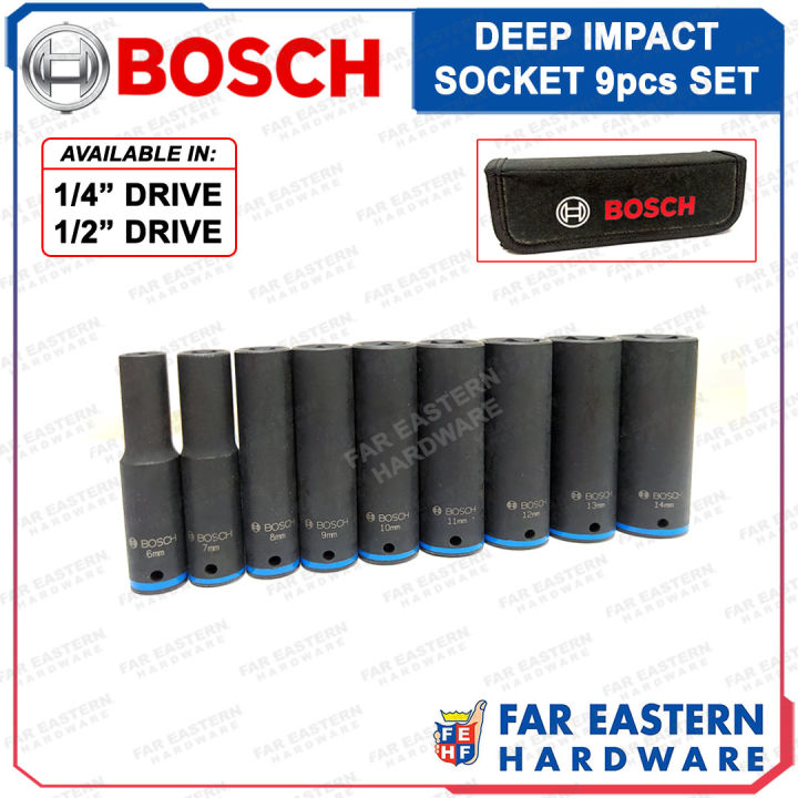 BOSCH Deep Impact Socket Wrench 9pcs Set 1/4" | 1/2" Drive RBAC | Lazada PH