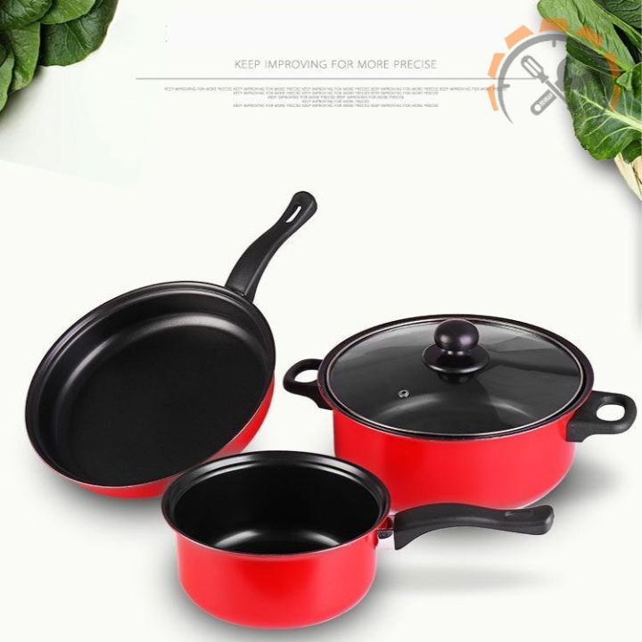 Panci Set 3 IN 1 Wajan Teflon Stainless Steel Cookware Set Free Penutup Kaca Panci Kukus Fry Pan ...