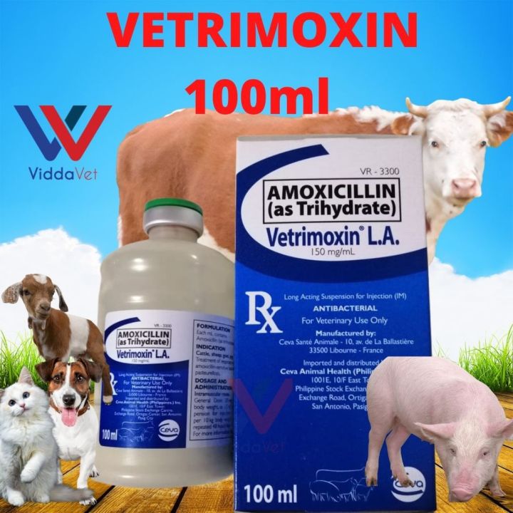Vetrimoxin 100 ml amox la 15 percent from Ceva France for animal pig ...