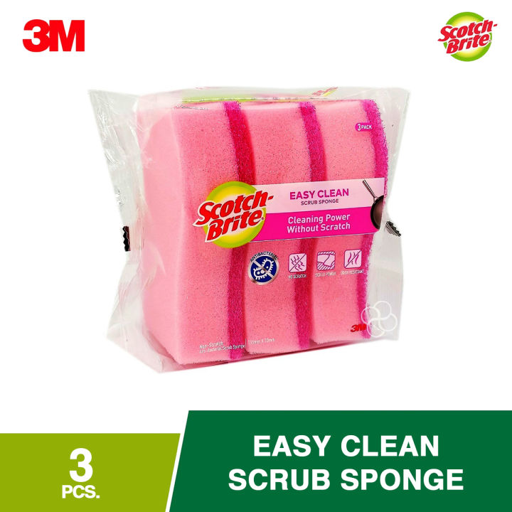 3M Scotch Brite Easy Clean Anti-bacterial Loose Pink VP 3pcs 115mmx70mm ...