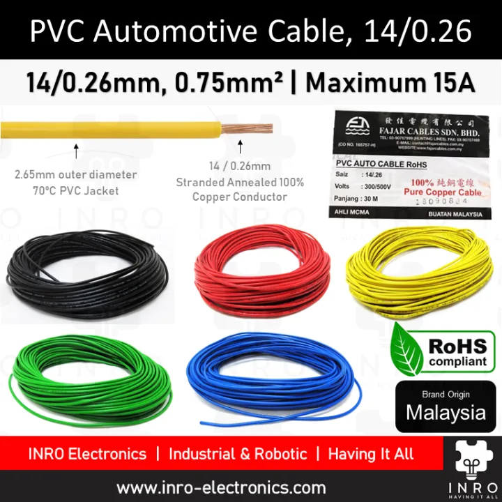 [1roll 30meters] Fajar Cables Wayar 14/0.26 14/0.26MM (0.75mm²), 18 AWG ...
