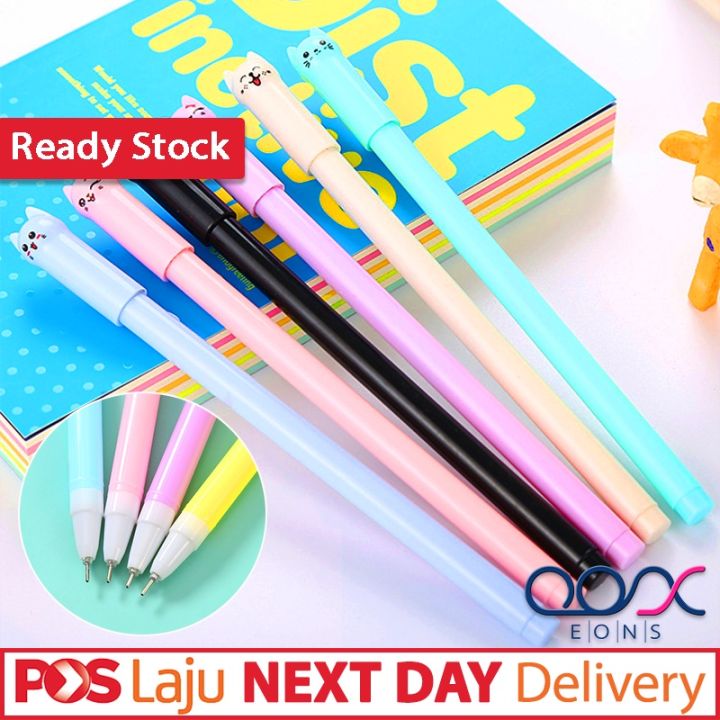 REFILLABLE 💖 Cute Kawaii Tail Cat 0.5mm Black Gel Ink Pen Fine Roller ...
