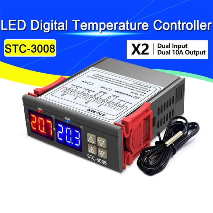 STC-3008 Digital Temperature Controller AC 110-220V Incubator Thermostat Digital Dual Display ...