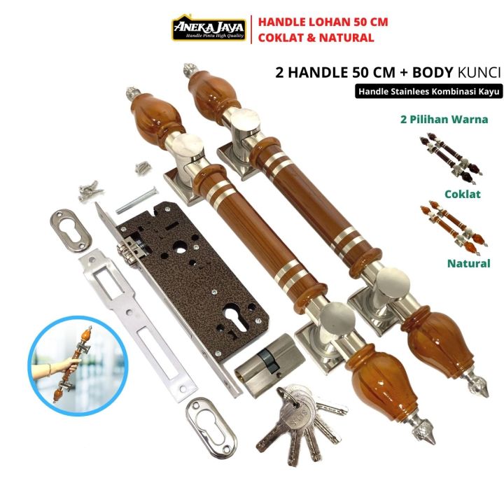 satu set handle pintu kunci rumah panjang 50 cm / tarikan pintu rumah ...