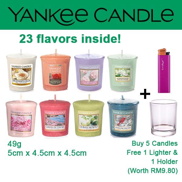 YANKEE CANDLE (Buy 5, Free 1 Cricket Lighter & 1 Votive Holder) Scented ...