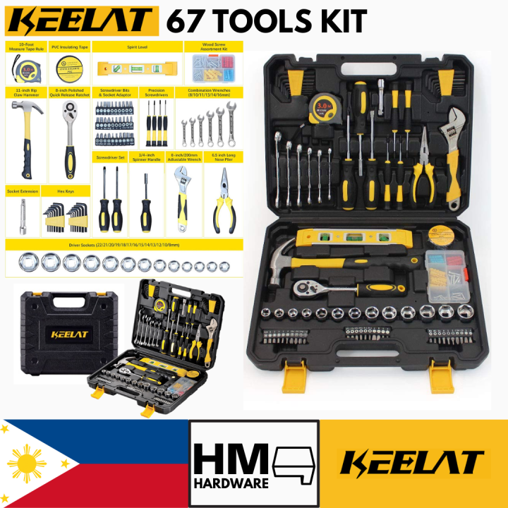 KEELAT 67pcs Tool Set DIY Toolbox Kit Screwdriver Wrench Hammer Socket ...