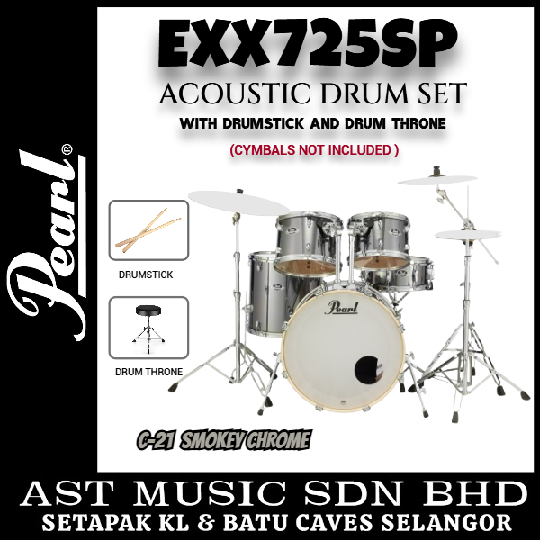 Pearl EXX725SP/C-21 Export EXX Series 5-piece Drum Set with Drumstick and Drum Throne - Smokey ...