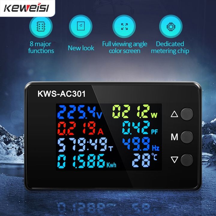 【Ready Stock】KWS-AC301 Digital Display Voltmeter Ammeter AC 50-300V Power Energy Meter 8 in1 LED ...