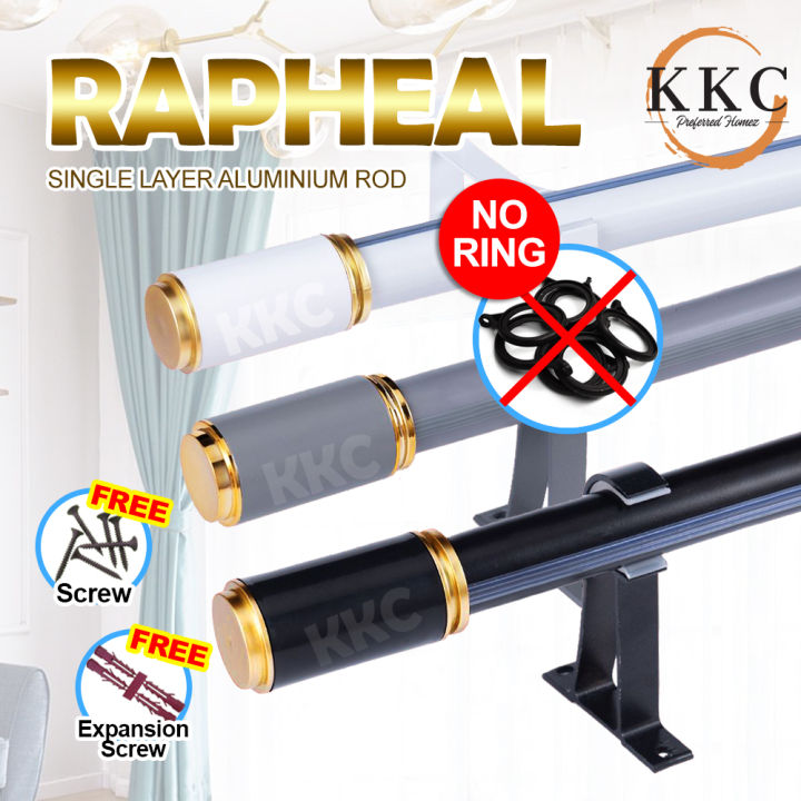 KKC RAPHEAL Design (No Ring) SINGLE LAYER Aluminium Curtain Rod/ Kayu ...
