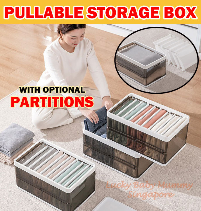 Pullable Storage Box with Removable Partition Compartment Wardrobe ...