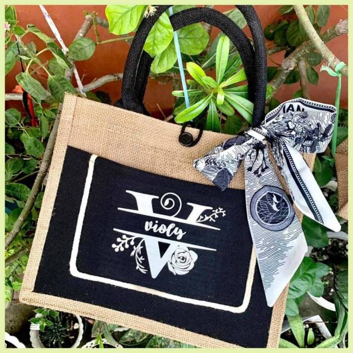 Custom ABACA BURLAP TOTE BAG High Quality - With Scarp | Lazada