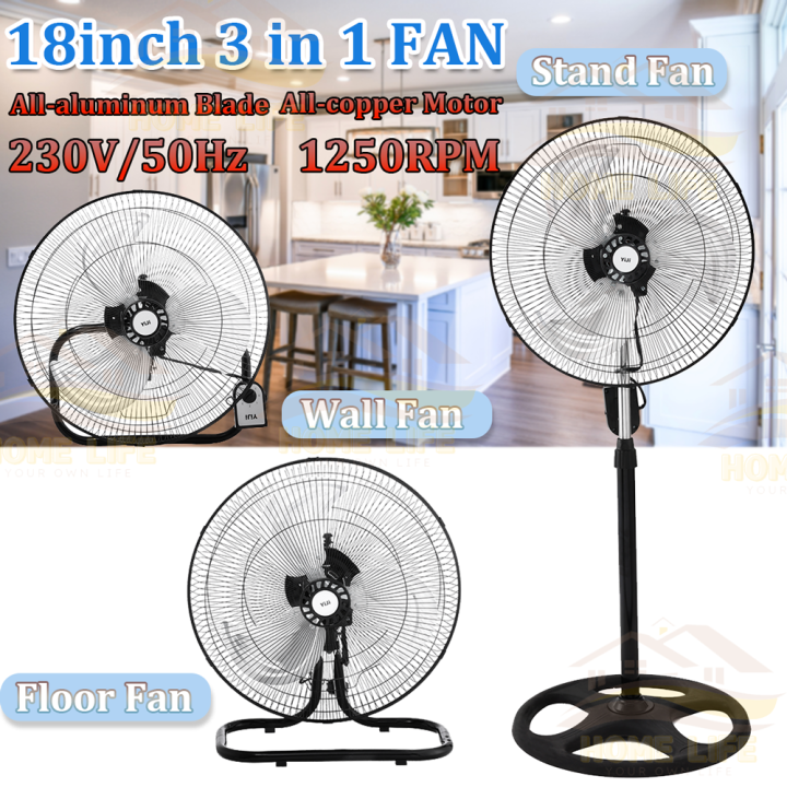 【2 Year Warranty】18 Inch Floor/Wall/Stand 3 in 1 Stand Fan Heavy Duty ...