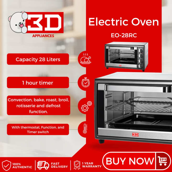 3D EO-28RC Multifunctional Electric Oven 28L with Convection, Bake ...