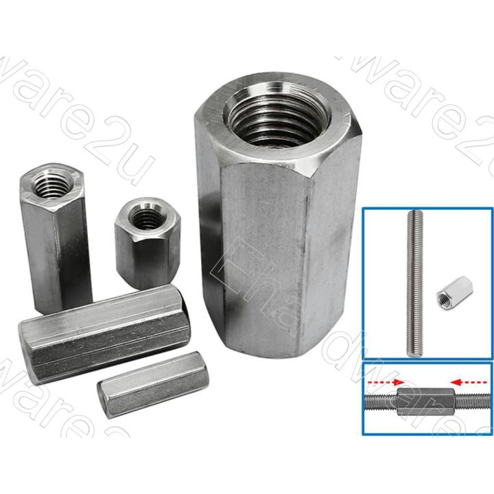 Stainless Steel 304 Hex Coupling Nut Long Nut Thread Rod Joint M16-M24 ...