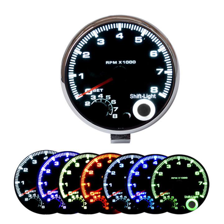 7 Led Colors Background Light 3.75'' Car Universal Black Tachometer ...