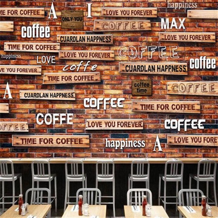 Wood Retro Coffee English Word Wallpaper Industrial Decoration Mural ...