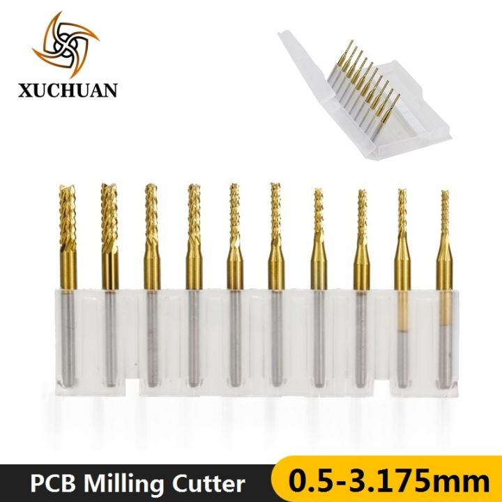 【Worth-Buy】 10pcs 0.5-3.175mm Titanium Coated Pcb Milling Cutter Cnc ...