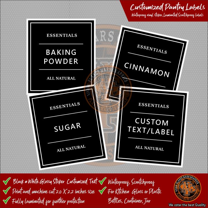 Personalized Pantry Labels [2x2.2"] Waterproof Vinyl Stickers ...
