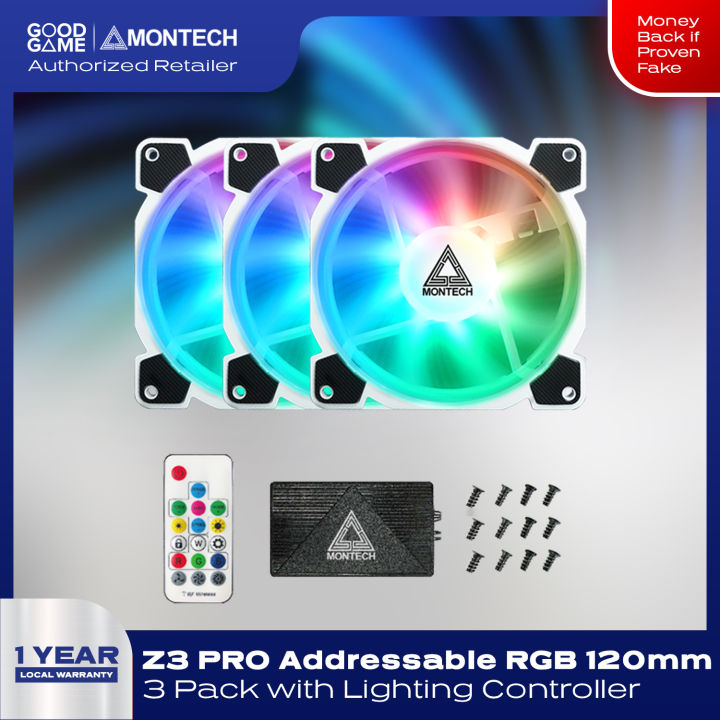 Montech Z3 PRO Addressable ARGB 120mm Fan, 3 Pack with Lighting ...