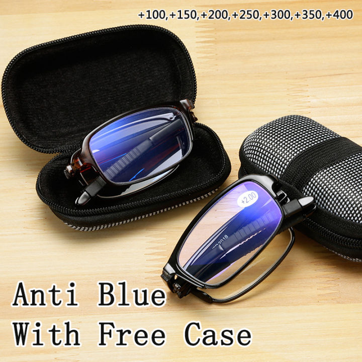 With Free Case Anti Blue Reading Glasses Men Women Folding Spectacles ...
