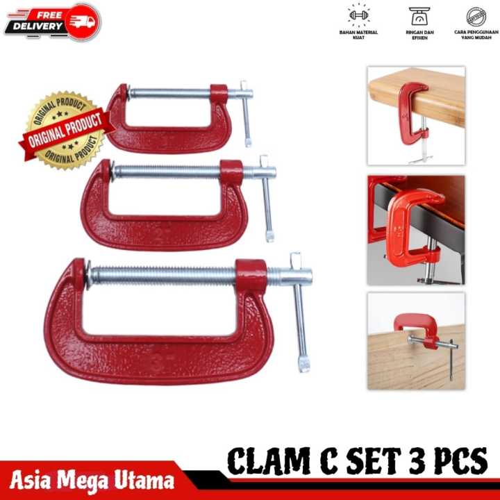 Catok C Set Mini Clamp 1-2-3 Inch Besi Penjepit Holder DIY belanja ...
