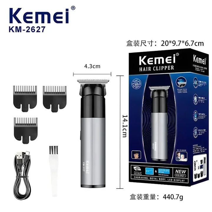 Kemei KM-2627 USB Cordless Rechargeable Hair Clipper Strong Power Hair ...