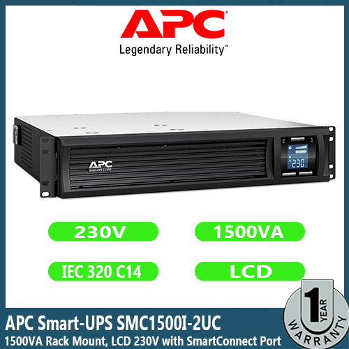 Smart UPS SMC1500I-2UC ,1500VA APC Rack Mount, LCD 230V with SmartConnect Port IEC 320 C14 / 50/ ...