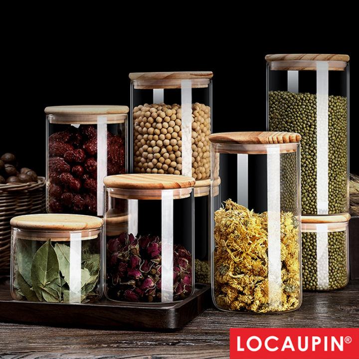 Locaupin Kitchen Jars Borosilicate Glass Dry Food Storage Container ...