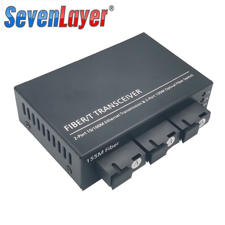 Ethernet Switch Fiber Optical Media Converter Single Mode 2 RJ45 and 3 ...
