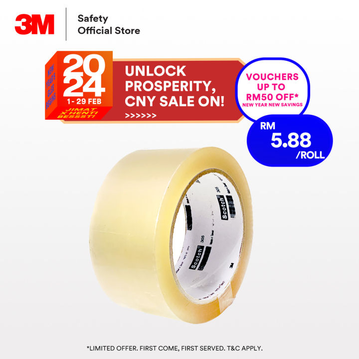 3M Scotch 305 Box Sealing Tape 48 mm Transparent/ Tartan Clear OPP Tape ...