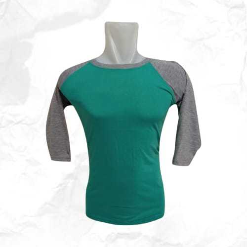 Kaos Polos Raglan Lengan 3/4 Warna Hijau Tosca Kombinasi Misty | Lazada ...
