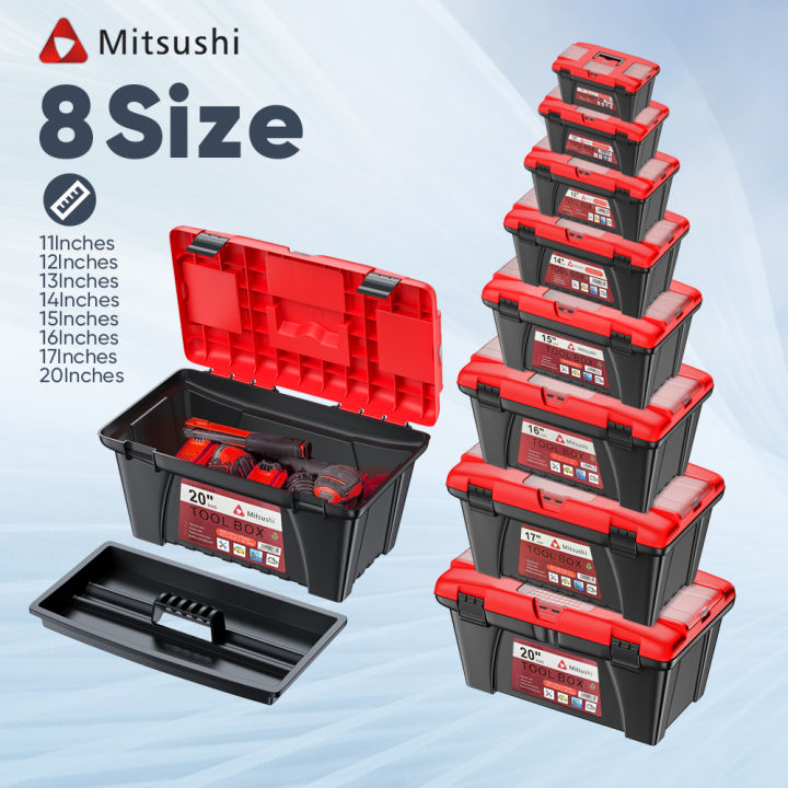 Mitushi 20"inch Plastic Tool Box Organizer with Tray Organizer Storage Box Metal Buckle Latches ...