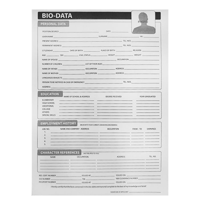 Bio Date Resume 10sheets 8.5x12inches | Lazada PH