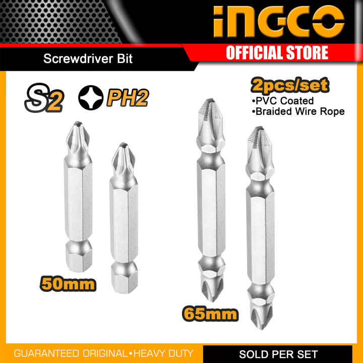 INGCO 2PCS/SET Screwdriver Bits Double Phillips Screw Magnetic Two ...